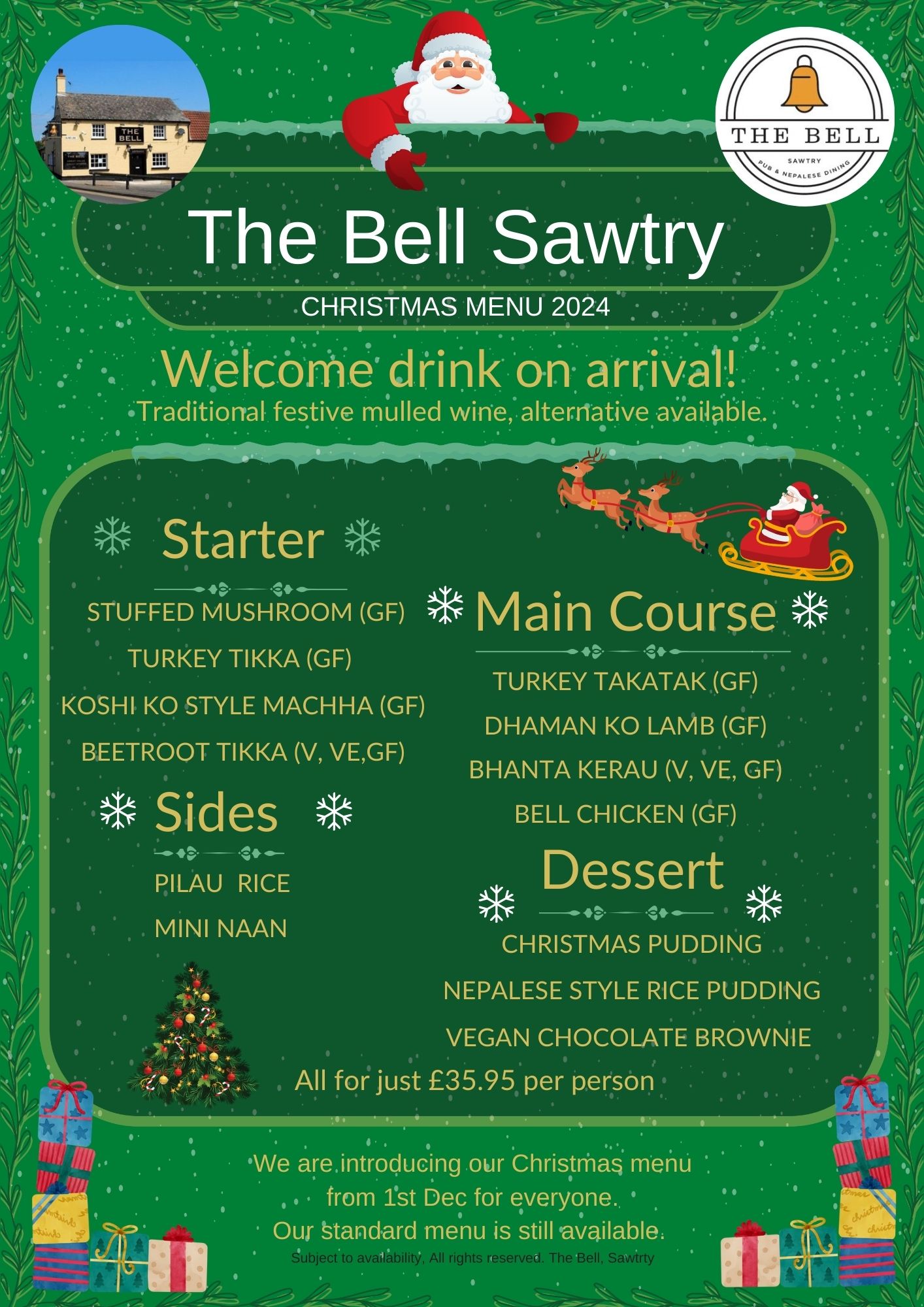 Festive Menu – The Bell – Sawtry